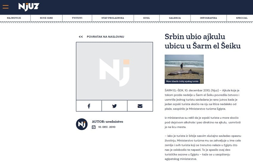 Kako je pijani Srbin pre 12 godina ubio egipatsku ajkulu - IN Medija